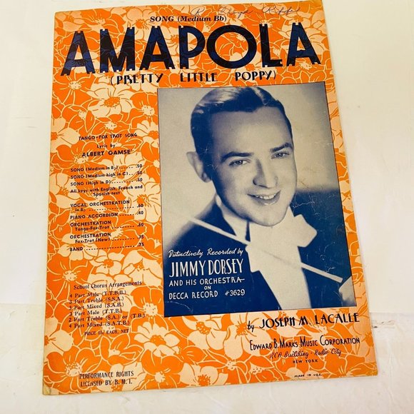 Other | Vintage Jimmy Dorsey Sheet Music Piano Amapola Pretty Little ...